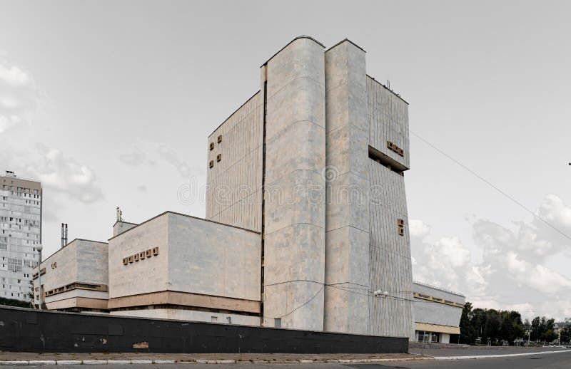 Soviet Brutalist Architecture. High Gray Walls with Small Windows ...