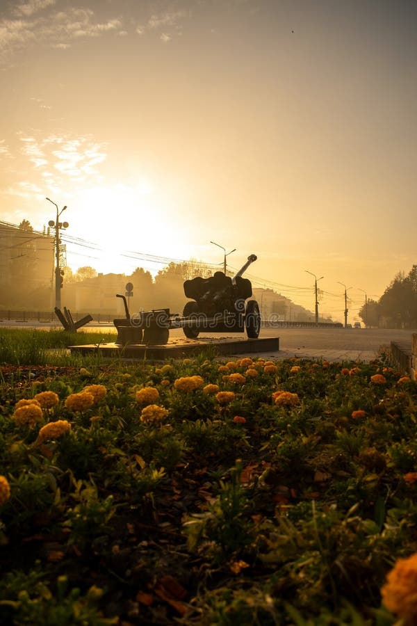 Soviet Cannon on Sunset Background Stock Image - Image of monument ...