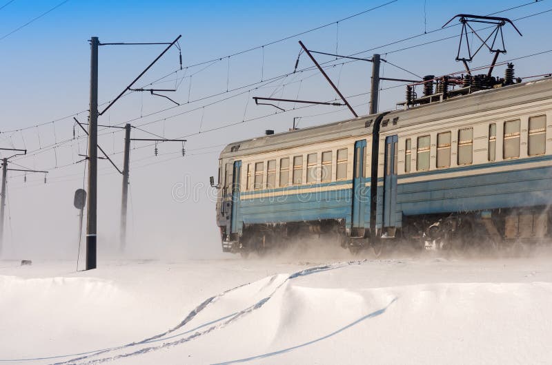 Soviet Electric Train Traveling Winter Sunny Day Stock Photo - Image of ...