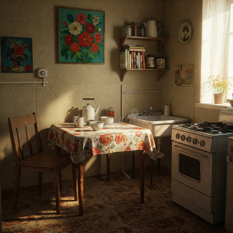 Soviet-Era Kitchen Still Life Stock Illustration - Illustration of stove, enamel: 374572463