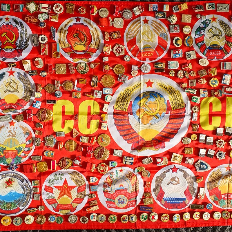 Soviet Flag and Original Medals & Badges Stock Image - Image of soviet ...