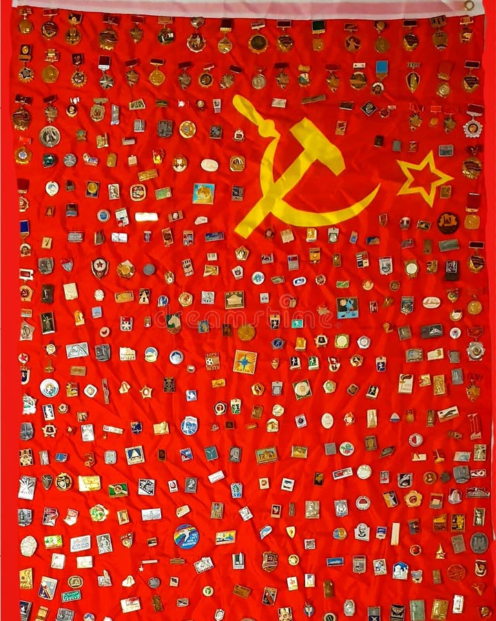 Soviet Flag and Original Medals & Badges Stock Photo - Image of ...