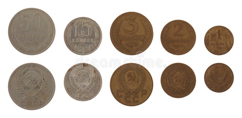 Soviet Kopek Coins Isolated On White Stock Image - Image of cash, coin ...
