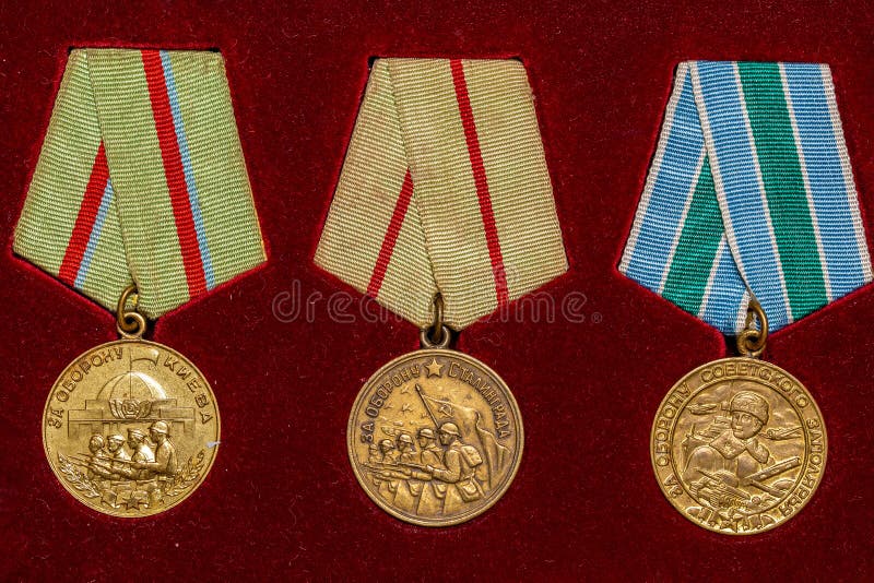 Soviet Military Medals of World War II on Red Background Editorial ... Soviet Military Medals of World War II on Red Background Editorial ...