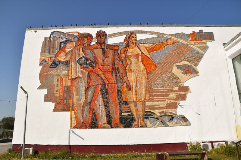 Soviet Mural on a Building in Karaganda, Kazakhstan Editorial ...