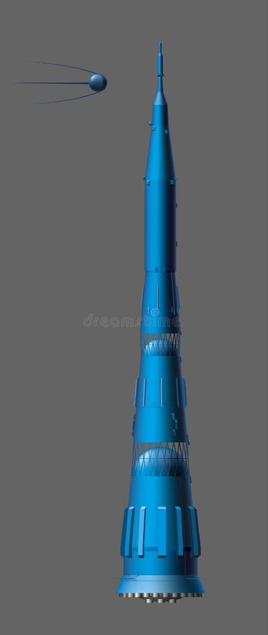 Soviet Rocket N1 & Sputnik Stock Illustration - Illustration of sputnik ...