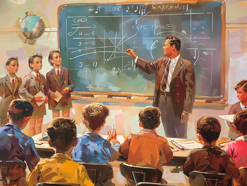 Soviet School Classroom Illustration Teacher Explains Math Equations To ...