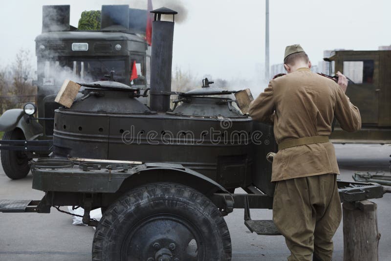 Soviet Soldiers a Cooking in Field Kitchen Editorial Photo - Image of ...