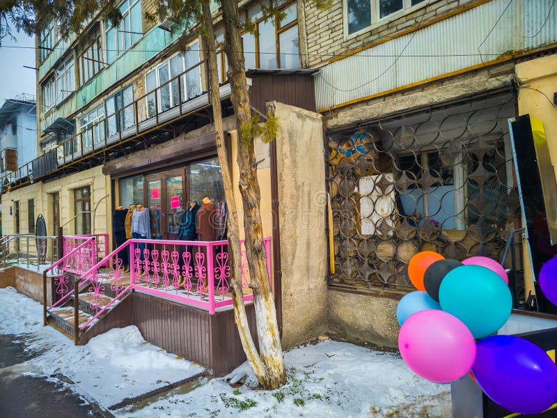 Soviet Style Old Grate on First Floor Balcony in Bishkek Editorial ...