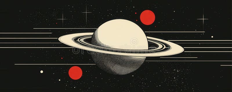 Soviet-style Retro Graphic of Planet Saturn with Abstract Design Stock ...