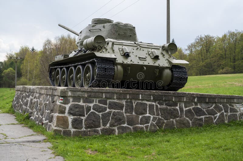 Soviet T-34 Tank in a Meadow on a Concrete Base Editorial Stock Image ...