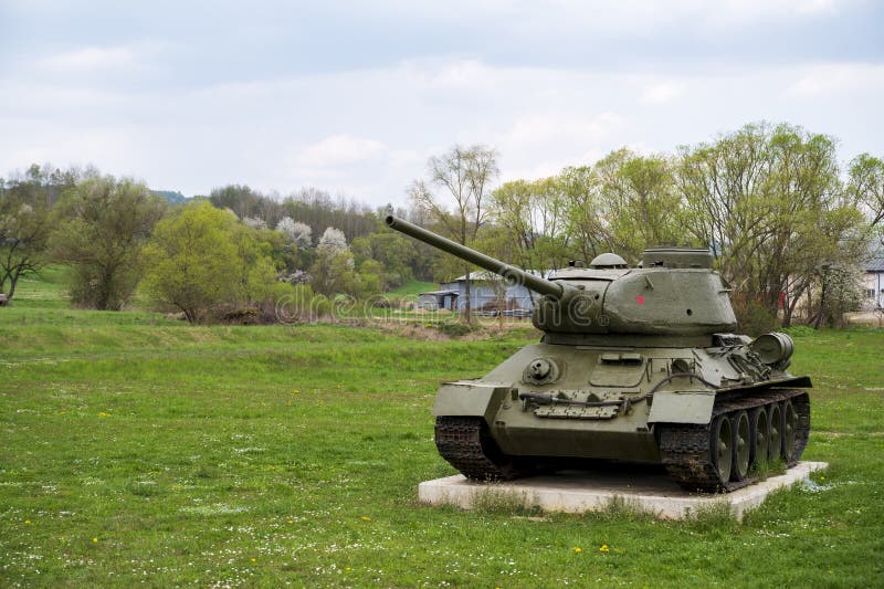 Soviet T-34 Tank in a Meadow on a Concrete Base Editorial Stock Photo ...