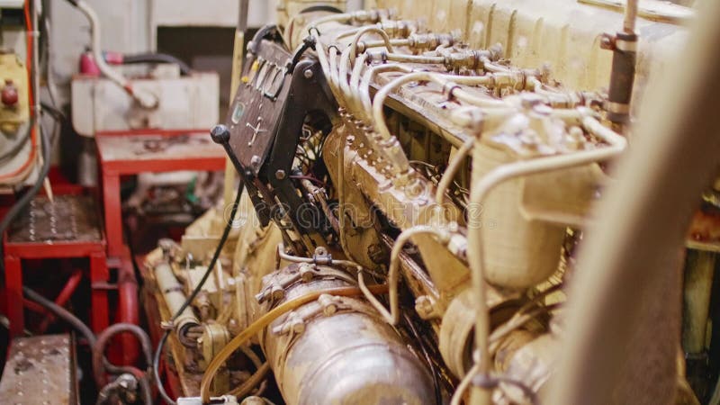 Soviet Tank Diesel Engine in Engine Room of Old Tug. Water Transport ...