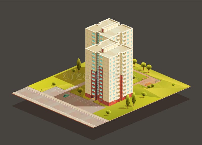 Soviet Tower Twins Block of Flats Isometric Illustration Stock Vector ...