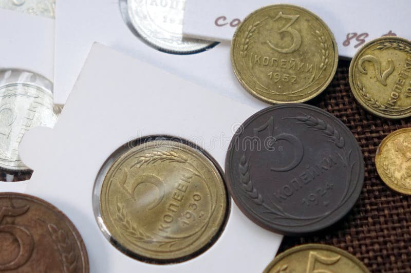 Soviet Union Coins Collection Displayed on White Paper Stock ...
