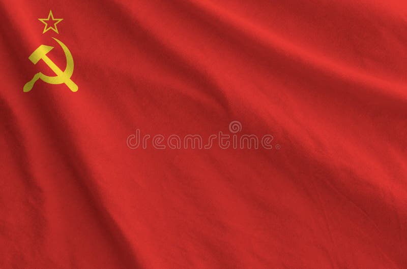 Soviet Union Flag Depicted on Folded Wavy Fabric of Old Cloth Stock ...