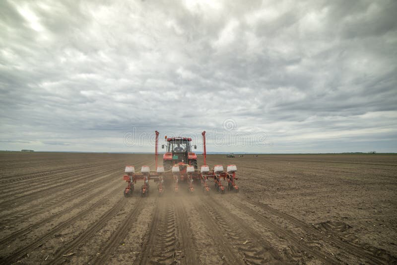 Sowing Crops at Agricultural Fields in Spring Stock Photo - Image of ...