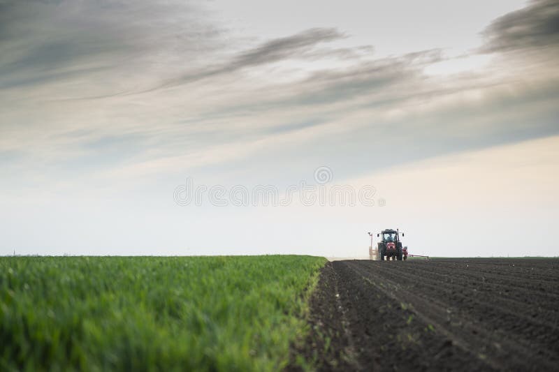 Sowing Crops at Agricultural Fields in Spring Stock Photo - Image of ...