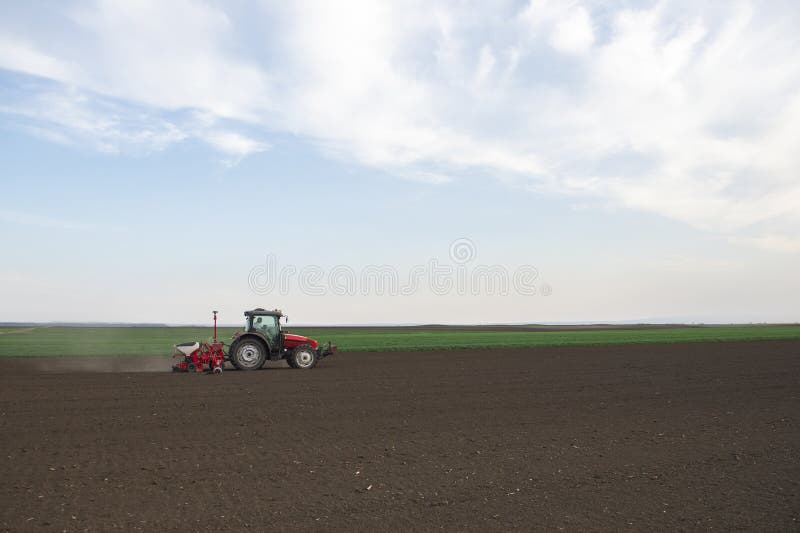Sowing Crops at Agricultural Fields in Spring Stock Photo - Image of ...