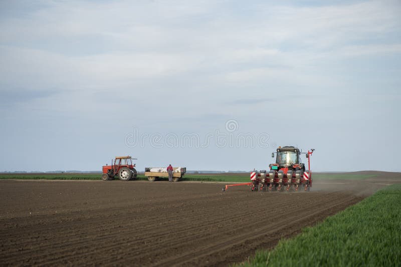 Sowing Crops at Agricultural Fields in Spring Stock Photo - Image of ...