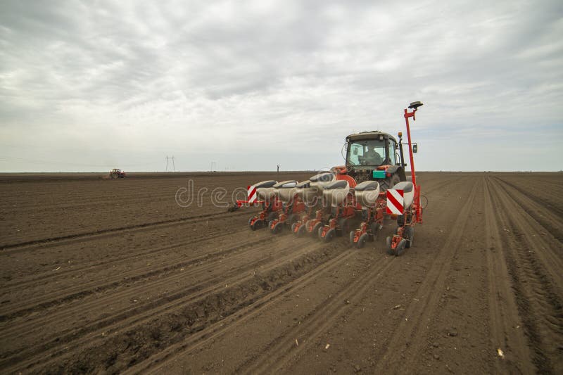 Sowing Crops at Agricultural Fields in Spring Stock Photo - Image of ...