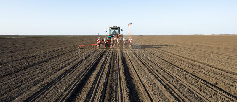 Sowing Crops at Agricultural Fields in Spring Stock Photo - Image of ...