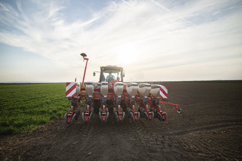 Sowing Crops at Agricultural Fields in Spring Stock Photo - Image of ...