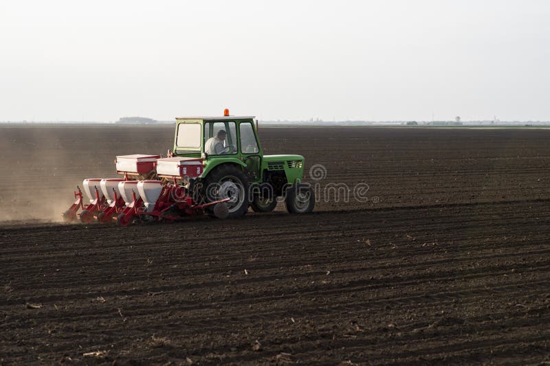 Sowing Crops at Agricultural Fields in Spring Stock Photo - Image of ...