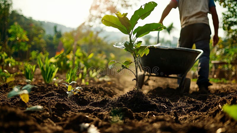 Sowing Work Planting Trees in the Garden Stock Image - Image of tree ...