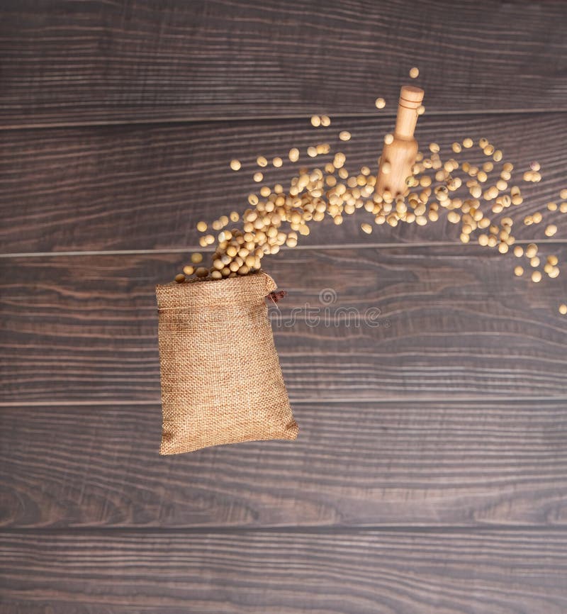 Soy Bean Flying Explosion In Sack Bag Yellow Grain Beans Explode Abstract Cloud Fly Beautiful