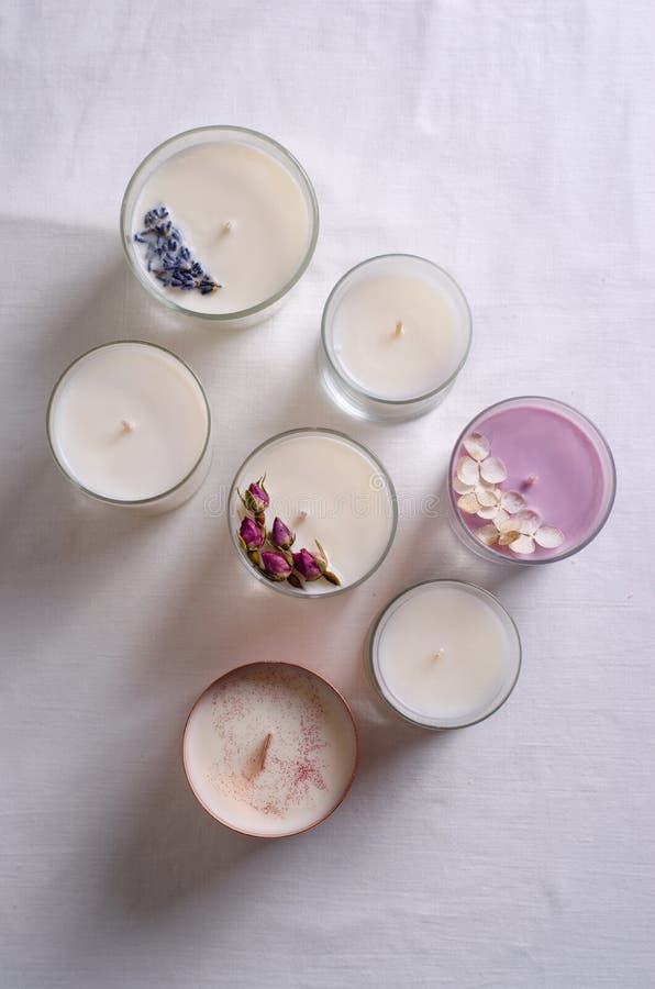 Soy Candles, Assorted Handmade Scented Candles in Glass Stock Photo ...