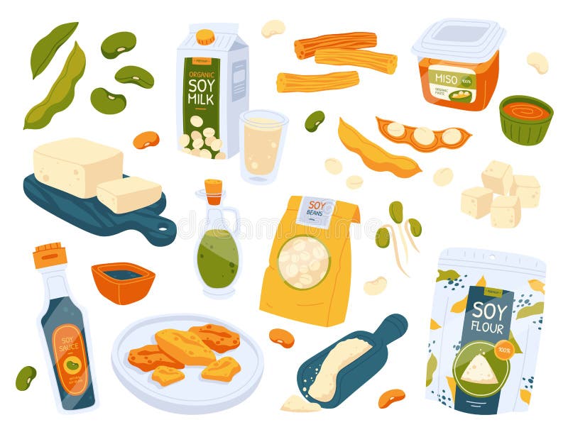 Soy food flat icons set stock vector. Illustration of growth - 264849538