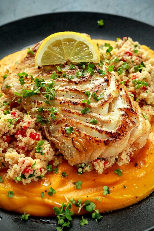 Soy-glazed Cod Loin Fillet with Cous-cous Salad on Butternut Squash ...
