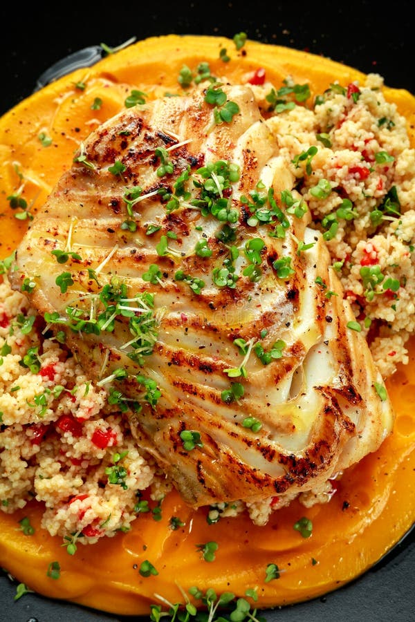 Soy-glazed Cod Loin Fillet with Cous-cous Salad on Butternut Squash ...