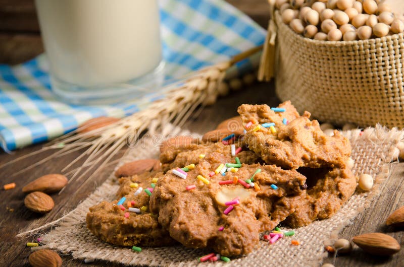 Soy Milk and Cookies on a Wooden Table Stock Photo - Image of milk ...