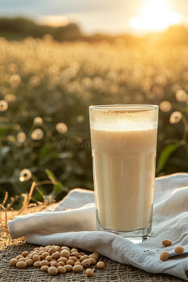 Soy Milk in a Glass on a Table in a Soybean Field. Stock Photo - Image ...