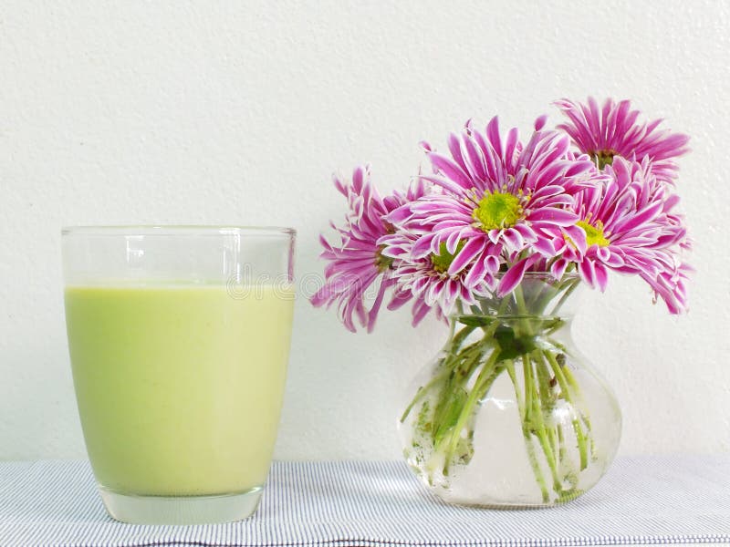 Soy milk with green tea stock photo. Image of beverage - 76596108