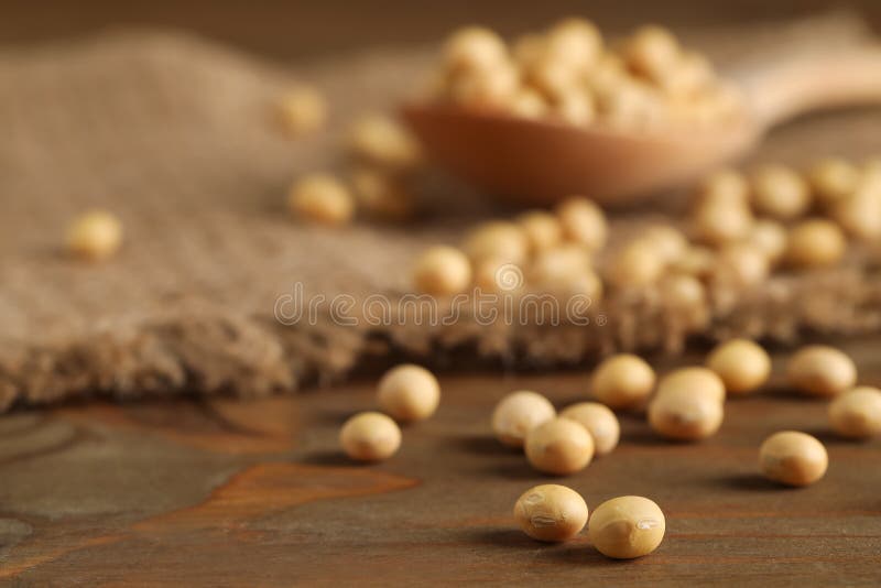 Soy on Wooden Table, Closeup. Space for Text Stock Photo - Image of ...