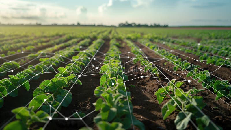 Soybean Field with Digital Network Overlay Illustrating Smart Farming ...