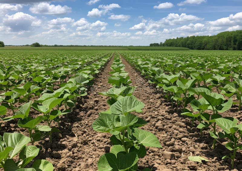 Soybean Field Rows on a Sunny Day Stock Image - Image of foliage, crops ...