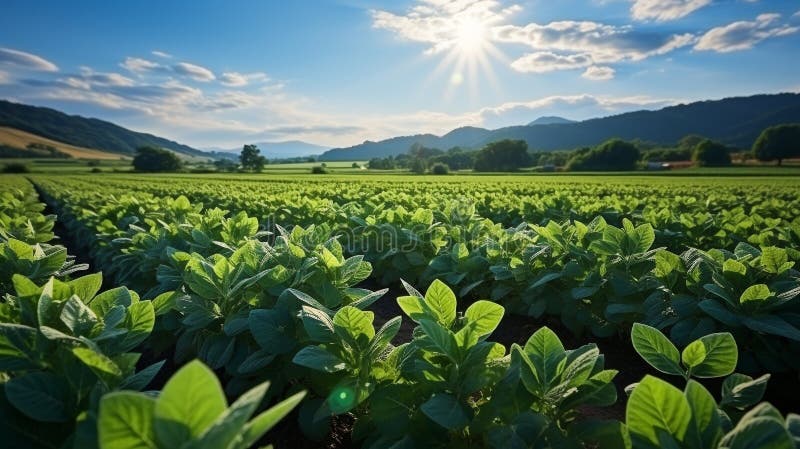 Soybean Fields Rows in the Summer Season. AI Generated. Stock ...