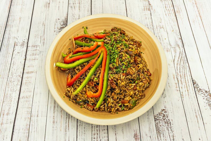 Soybean Fried Rice with Chives and Chopped Peppers Stock Photo - Image ...