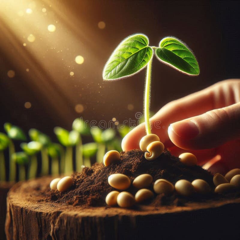 Soybean Sprouting. New Life Emerging from a Soybean Seed Stock ...