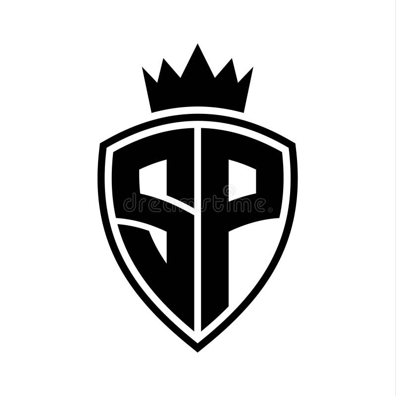 SP Letter Monogram Shield and Crown Outline Shape with Black and White ...