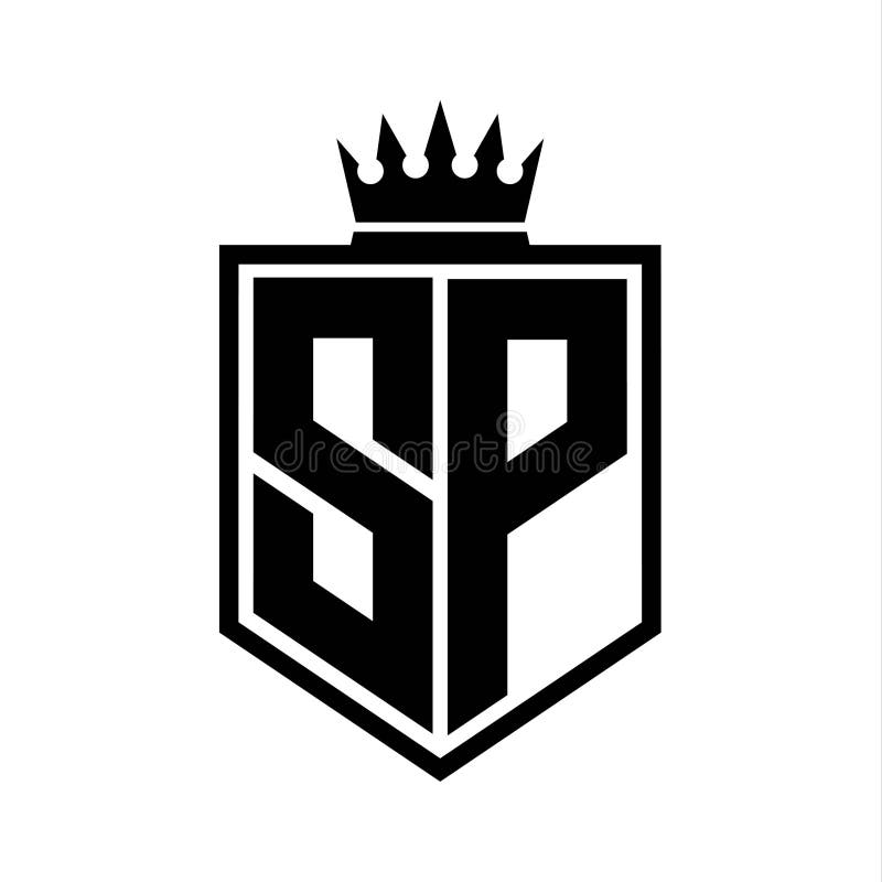 SP Logo Monogram Bold Shield Geometric Shape with Crown Outline Black ...