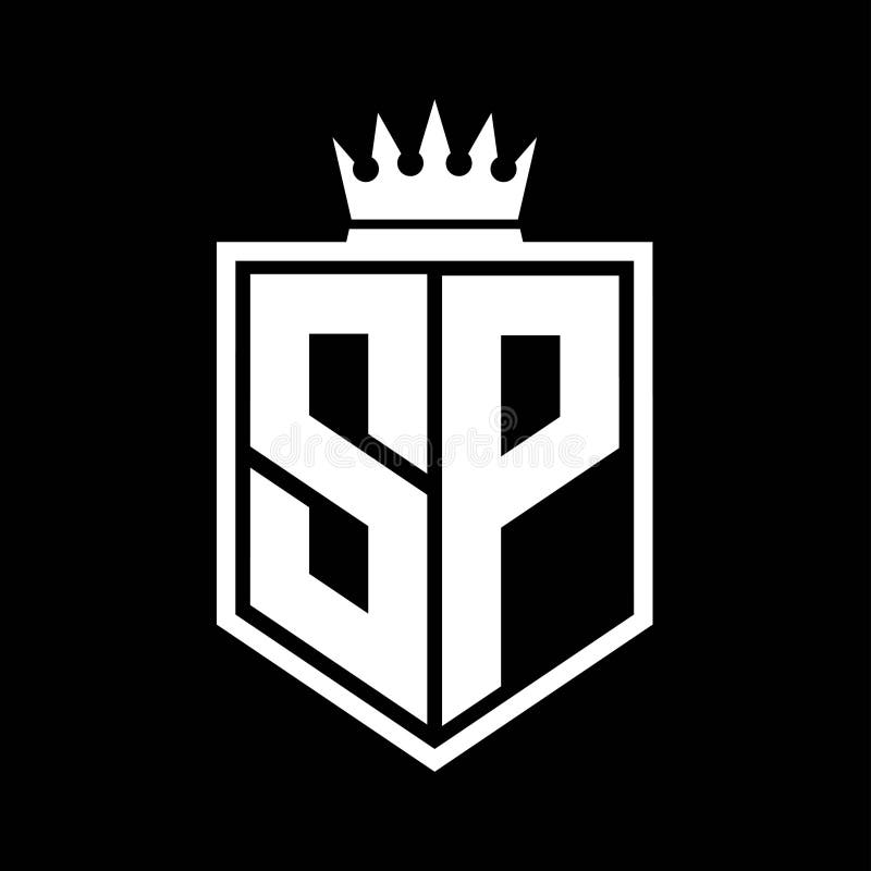 SP Logo Monogram Bold Shield Geometric Shape with Crown Outline Black ...
