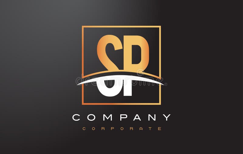 SP S P Golden Letter Logo Design with Gold Square and Swoosh. Stock ...