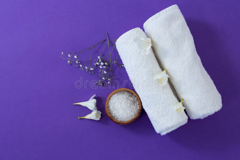 Spa Accessories on Purple Background Stock Photo - Image of care, clean ...