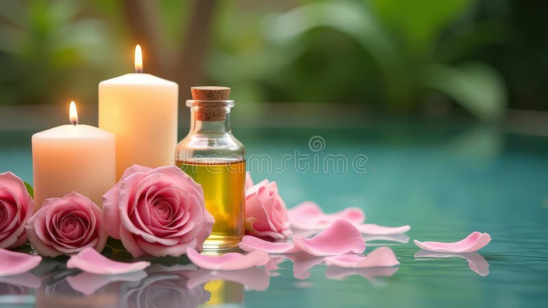 SPA Area with Candles and Roses Stock Illustration - Illustration of ...