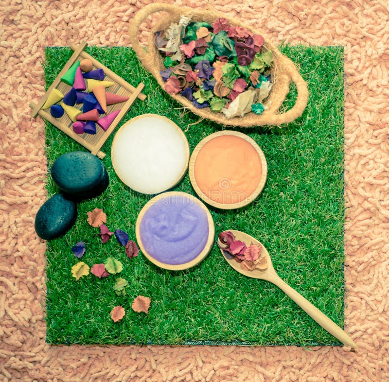 Spa Aroma Salt Spa Objects Top View Stock Image - Image of scrub, rose ...
